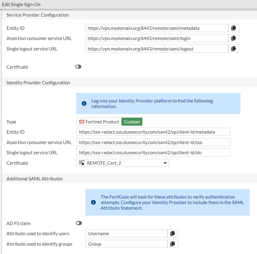 Configuring Duo Single Sign-On (SAML) for FortiGate - Remix Fusion